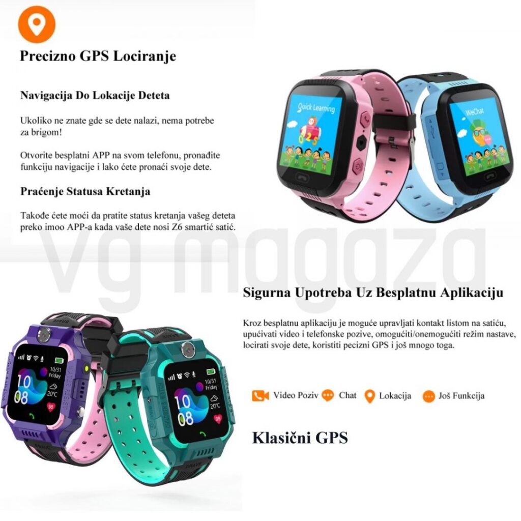 SATIĆ SMARTIĆ Dečiji Pametni Sat Z6 Vodootporan, GPS Lokator - Iksshop